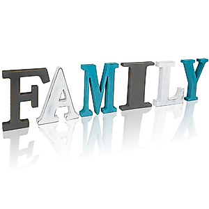 Solution4Patio Wooden Family Decorative Signs with Back Hanging Holes, Freestanding Cutout Words Table Centerpiece, Rustic Letters for Living Room, Home Decor #D303A00