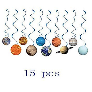 LINDOO 30Pcs Solar System Party Supplies - Outer Space Party Planet Hanging Swirl Decorations