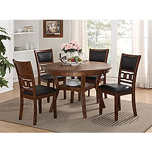 New Classic Furniture Gia 5-Piece Round Dining Set with 1 Dining Table and 4 Chairs, 47-Inch, Brown