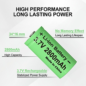 CBJJ 16340 Battery with Charger, 3.7V 16340 Rechargeable Battery 2800mAh High Capacity Batteries with 2 Bays Charger (4 Pack 16340 Batteries and Charger)