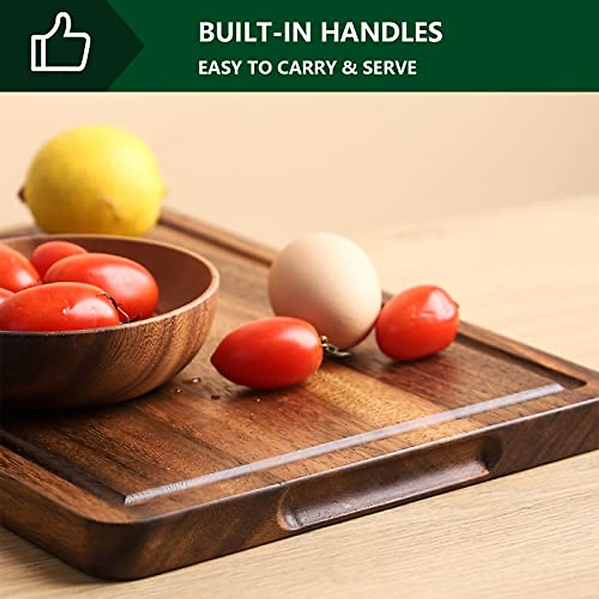 Vandroop Acacia Wood Cutting Board for Kitchen,Reversible with Juice Groove, Butcher Block Cheese Charcuterie Board (Acacia, 11 x16" Rectangular)