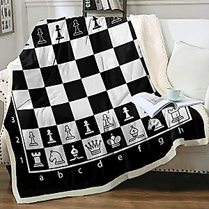 Sleepwish Chess Board Sherpa Fleece Throw Blanket Grid Checkered Pattern Super Warm Lightweight Bed Couch Blankets, Black and White, Throw(50"x60")