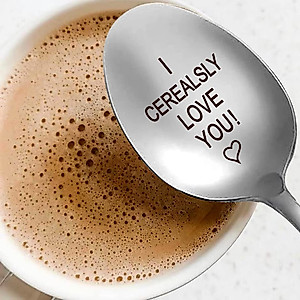 family Kitchen I Cerealsly Love You Engraved Stainless Steel Spoon, Cereal Oats Spoon, Best Gift for Husband Wife Boyfriend Girlfriend Valentine Birthday Christmas