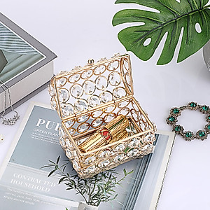 Hipiwe Crystal Jewelry Trinket Box Gold Mirrored Treasure Chest Box Small Keepsake Box Decorative Jewelry Display Case Organizer Earrings Rings Storage Box Gift for Women Girls
