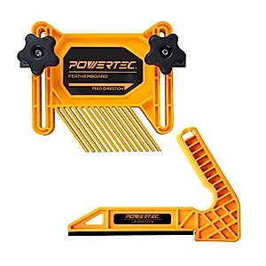 POWERTEC 71555 2-Pc Universal Featherboard and L-Shaped Table Saw Push Stick Woodworking Safety Kit