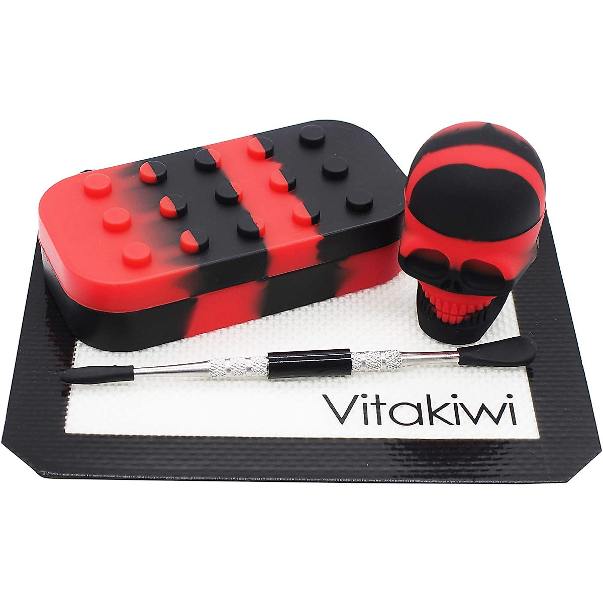 vitakiwi 34ml Silicone Multi Compartment Containers 15ml Skull Jar Non-stick Multi Use Jar (Red Black)
