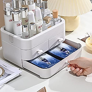 Makeup Organizer for Vanity, Cosmetic Display Case, Makeup Storage Organzier with 3 Drawers for Bathroom Countertop, Cosmetic Storage for Skin Care, Brushes, Eyeshadow, Lotions, Lipstick, Nail Polish