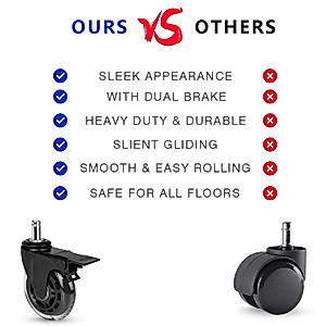 Hirate 3" Chair Casters Heavy Duty Lockable Swivel Caster Replacement Universal Stem 7/16" x 7/8" for Home Office Gaming Chairs (Pack of 5, 2 with Dual Brake & 3 Without)