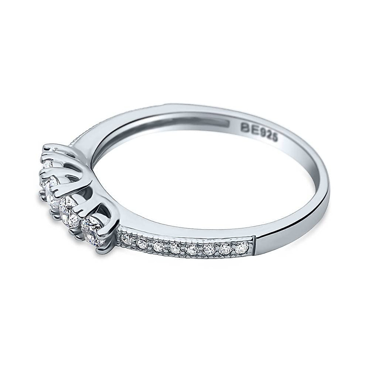 BERRICLE Sterling Silver 5-Stone Wedding Rings Cubic Zirconia CZ Anniversary Curved Half Eternity Ring for Women, Rhodium Plated Size 6