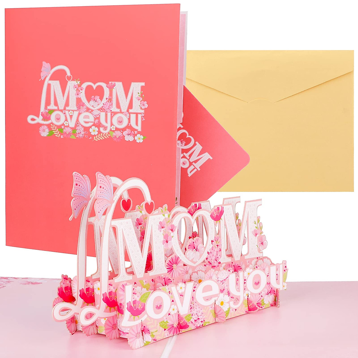Konsait Pop Up Birthday Card for Mom, Mom Love You 3D Mom Birthday Card with Envelop and Note Card, Pop Up Birthday Card for Mom, Wife,Mother-In-Law, Mom Birthday Gift Choice