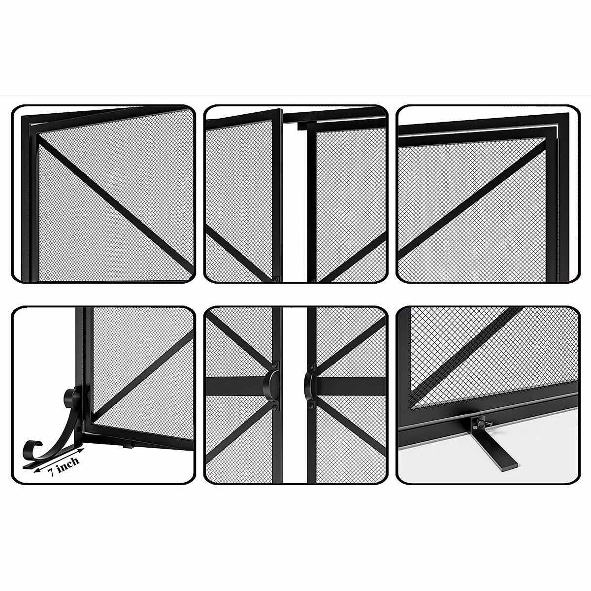 Fire Beauty Fireplace Screen with Doors, 2-Pannel Handcrafted Solid Wrought Iron Decorative Mesh,Baby Safe Proof Firewood Burning Stove Accessories(Black)