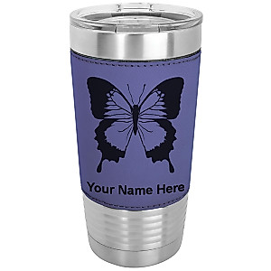 LaserGram 20oz Vacuum Insulated Tumbler Mug, Swallowtail Butterfly, Personalized Engraving Included (Faux Leather, Dark Purple)