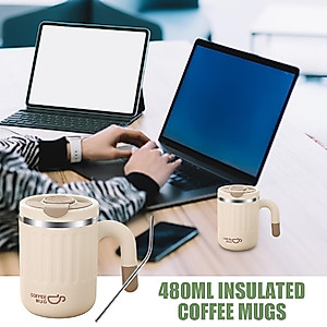 Insulated Coffee Mug - 480ml Coffee Tumbler | Vacuum Insulated Tumbler Cup with Handle & Lid | Double-Walled Portable Travel Mug | Leak-Proof Thermal Drink Container for Home, Ofice & Camping