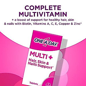 One A Day Multi+ Hair, Skin, & Nails Complete Multivitamin Tablet, A Boost of Support for Healthy Hair, Skin & Nails with Biotin and Vitamin A, C, Vitamin E & Zinc, 120 Count (4 Months Supply)