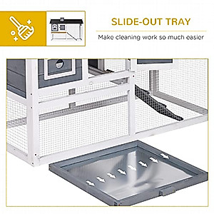 PawHut 47" L Rabbit Hutch Outdoor Bunny Cage with Waterproof Roof, Removable Tray, and Ramp, Grey & White