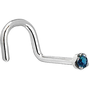 Body Candy Solid 14k White Gold 1.5mm (0.015 cttw) Genuine Blue Diamond Right Nose Stud Screw 20 Gauge 1/4"