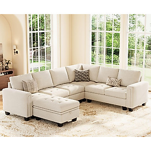 Belffin Velvet Modular Sectional Sofa with Storage Ottoman 6 Seater L Shaped Sectional Modular Sofa Couch with Reversible Chaise Convertible Corner Sectional Couch Beige