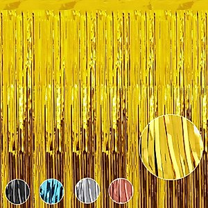 6 Pack Gold Foil Fringe Curtains Party Backdrop, 3.28 x 8.2 ft Metallic Foil Tinsel Fringe Backdrop Door Fringe for Photo Wedding Birthday Bridal Showers Graduation Theme Party Decorations