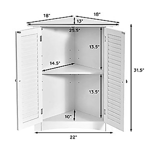 Tangkula Bathroom Corner Cabinet, Storage Cabinet w/Double Shutter Doors & Adjustable Shelf, Freestanding Floor Cabinet for Bathroom Living Room, 13 x 25.5 x 31.5 Inch (White)