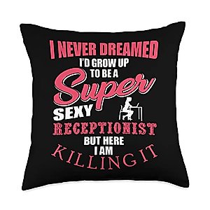 Receptionist Design Front Desk Office Funny Receptionist Quote Reception Lobby Throw Pillow, 18x18, Multicolor