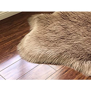 LAMBZY Faux Sheepskin Hypoallergenic Free Shape Silky Shag Rug, Luxury Shaggy Silky Plush Carpet for Bedrooms Rugs Living Kids Room Sofa Floor Rugs (Single and a Half 2'x4', 60x120 cm Camel)