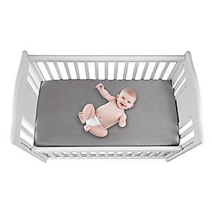 GUNTAIL 2 Pack Satin Soft Crib Sheet for Baby with Sensitive Hair Silky Baby Mattress Sheet White and Gray Unisex 52’’x28’’x8’’ Fitted Sheets