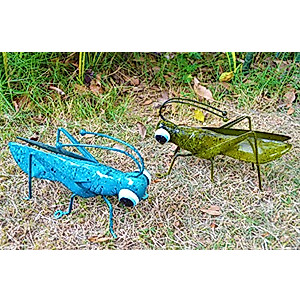 ShabbyDecor Metal Grasshopper Figurine Yard Art Locust Lawn Ornament Mantis Hanging Wall Sculpture Decoration Set of 2 ,Blue&Green