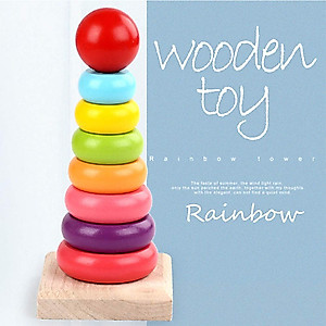FANSUSENKE Rainbow Stacking Rings Toy Classic Stacker Developmental Toys with Premium Wooden 8 Colorful Pieces Smooth Rings and Solid Wood Base for Kid Boys and Girls Baby Toy Building Blocks
