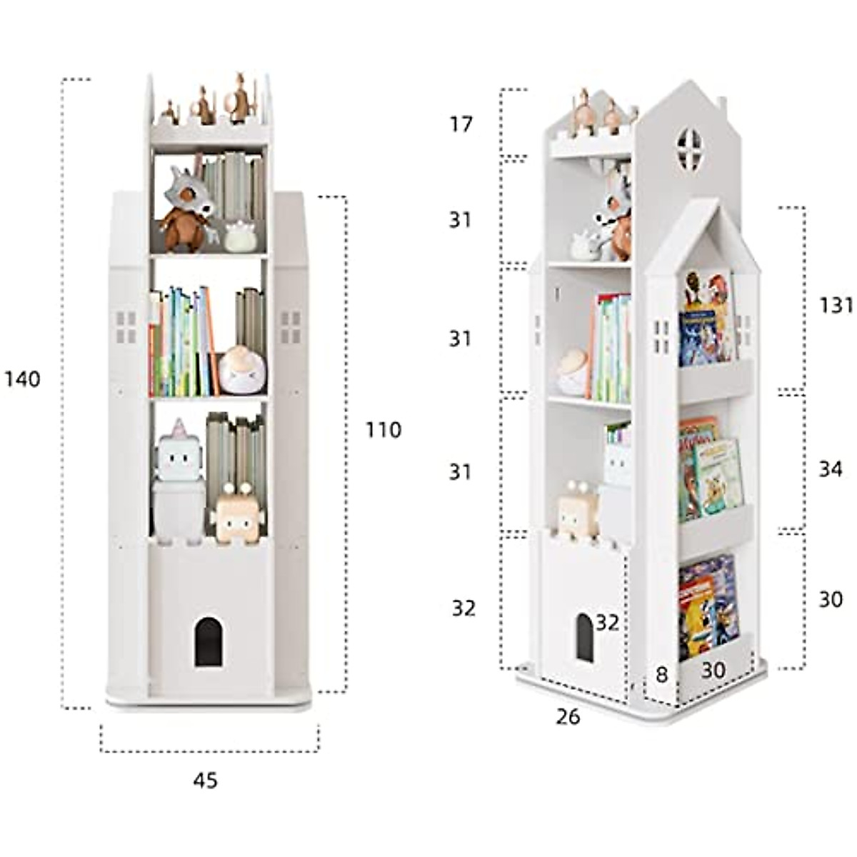 QQXX 360° rotatable Bookshelf,Children's Floor-Standing Display Shelf with Storage Racks on Both Sides Suitable for Family Study Dormitory Bedroom bookcases(3 Tier, Blue)