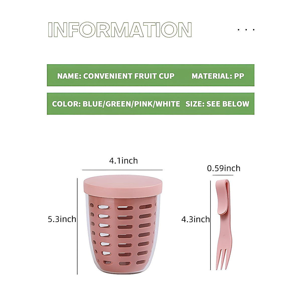 Luiruey Portable Fruit Cups with Lids and Fork, Overnight Oats Containers Snack Pot with Airtight Lid 20 oz Cereal, Milk, Vegetable and Fruit Salad Storage Containers (green)