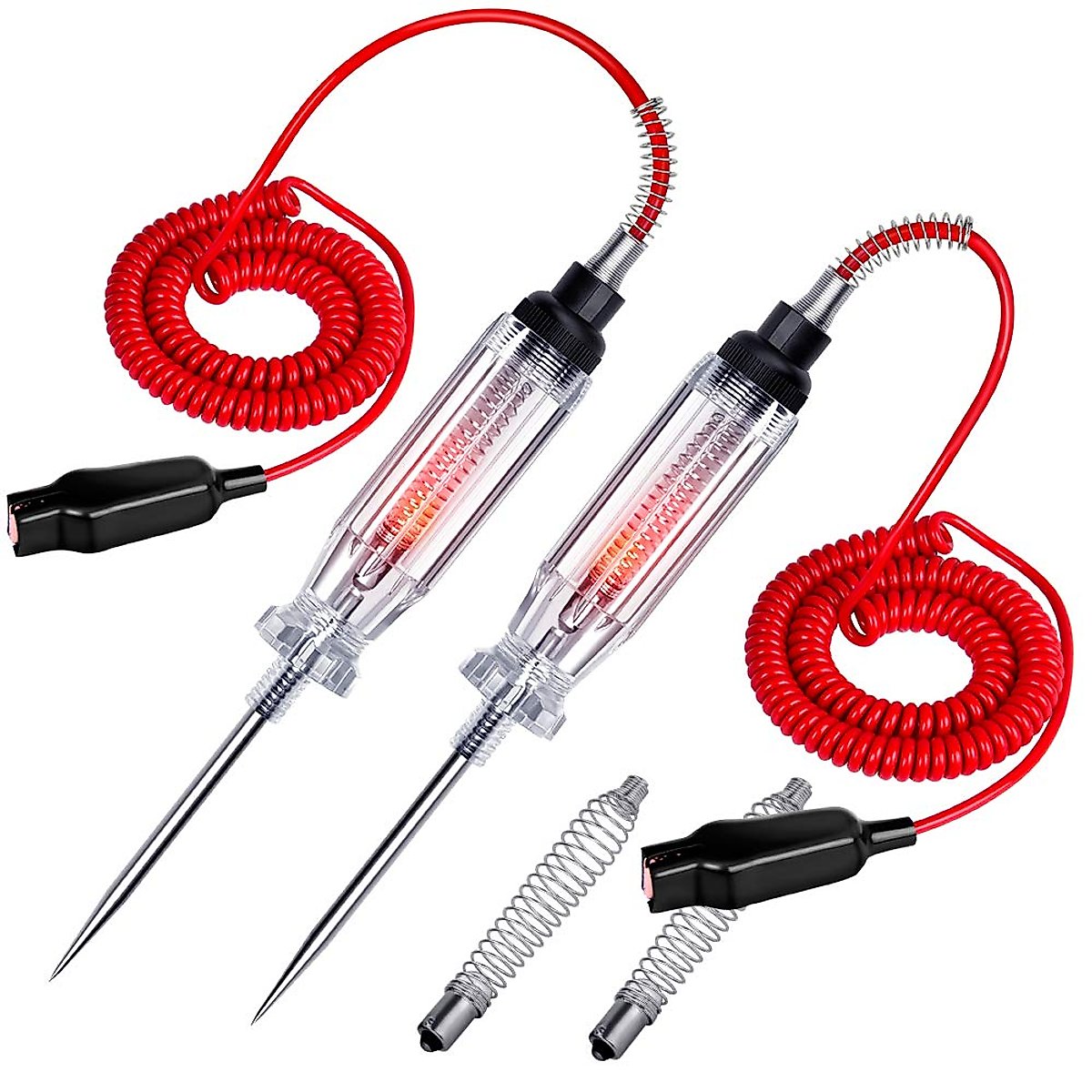 2PCS Heavy Duty Automotive Circuit Tester, Premium 6-24V Test Light with Extended Spring Test Leads & Sharp Piercing Probe, Circuit Voltage Tester with Replacement Indicator Light for Car/Vehicles