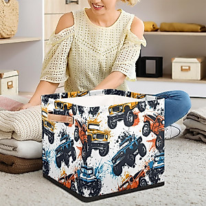 Tablerazzi Monster Truck Car Cube Storage Bin, 13 Inch Collapsible Fabric Storage Cube Bin, Foldable Cube Baskets for Shelf, Closet, Organizer