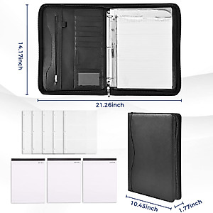 Sbrinnaliao 3-Ring Padfolio Portfolio Binder Organizer,PU Leather Folder Binder Business Planner Notebook Zippered Portfolio for Women/Men with Document Sleeve,Letter/A4 Size Clipboard