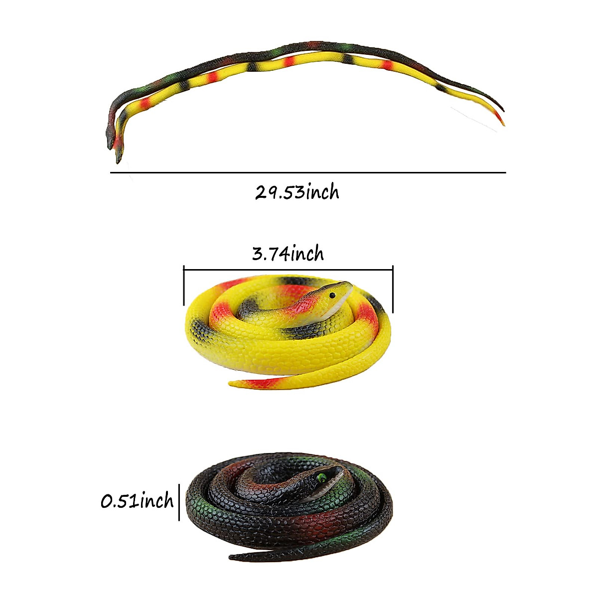 Winbar Realistic Rubber Snakes, 6PCS 29.5 inch Realistic Rubber Snakes Stretchy Limbless Replica Reptiles Flexible Prank Props for Garden Props and Practical Joke