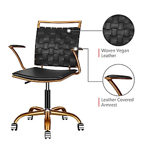 LUXMOD Home Office Chair Ergonomic Vegan Leather Swivel Chair, Black Office Chair Reception Chair Black and Gold Desk Chair, Ergonomic Desk Chair for Extra Back & Lumbar Support - Black & Gold