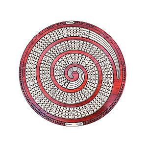 House of Cribbage - Cribbage Board Spiral Design Round Shape 4 Tracks Bloodwood/Maple with Place for Skunks, Corners & Won Games