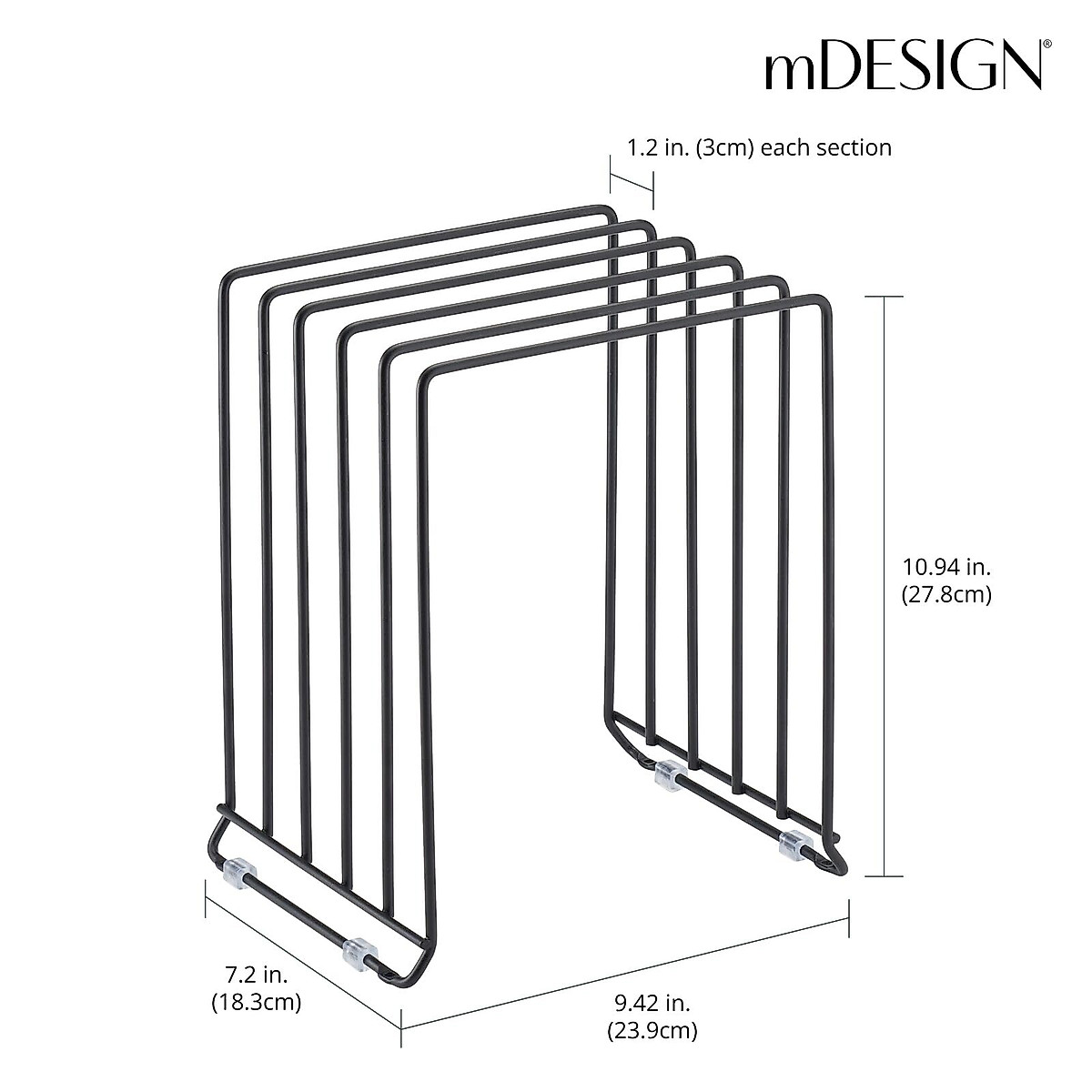 mDesign X-Large Steel Storage Tray Organizer Rack for Kitchen Cabinet - Divided Holder with 5 Slots for Skillets, Frying Pan, Pot Lids, Cutting Board, Baking Sheets - Concerto Collection - White