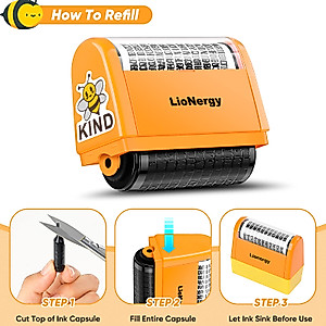 Identity Protection Roller Stamp LioNergy Extra Large Roller Identity Theft Prevention Security Stamp with 3 Refills, 10PCS Personalise Vinyl Waterproof Stickers –Orange Yellow