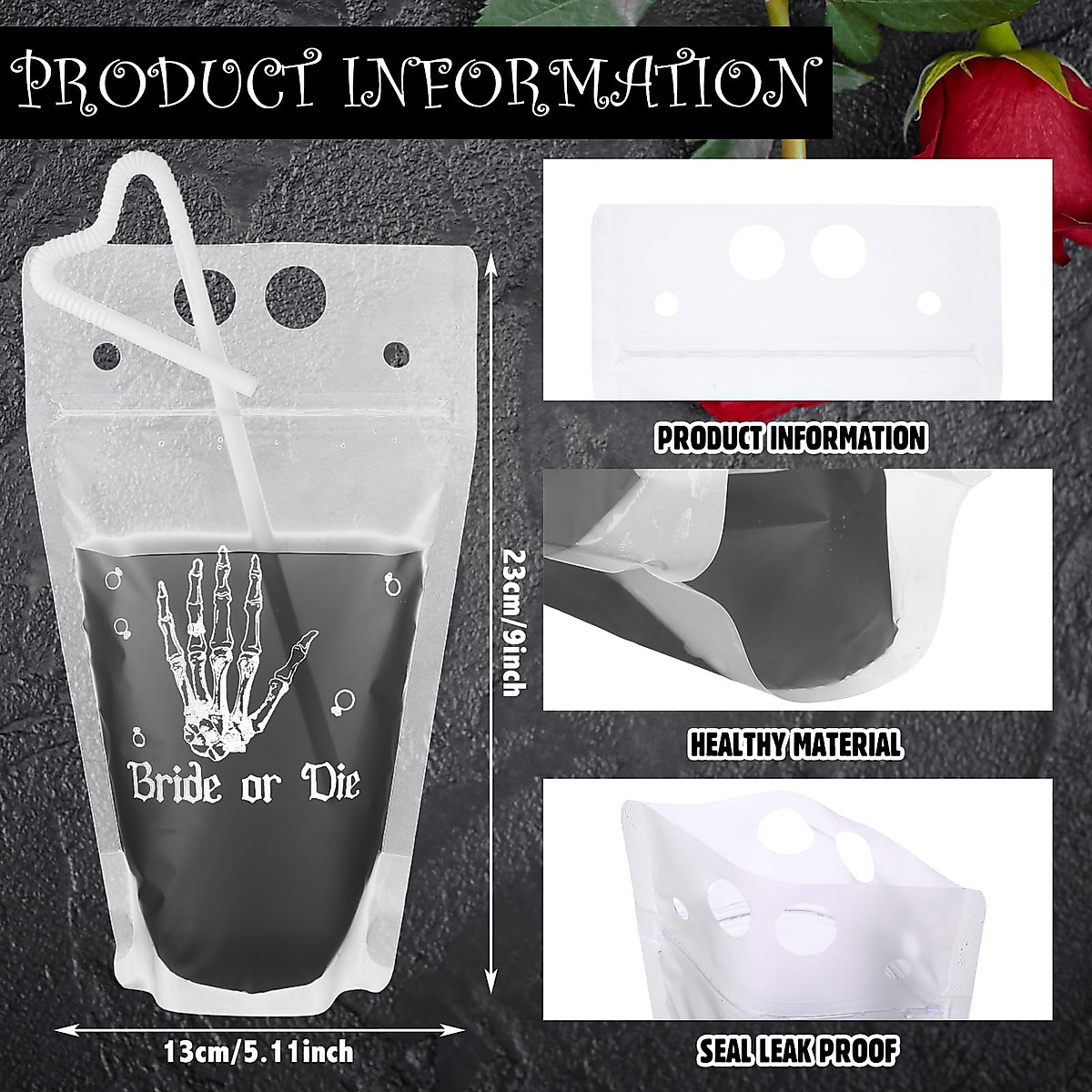 Mumufy 12 Pcs Bachelorette Drink Pouches 15 oz Bachelorette Cups Bride or Die Reusable Clear Drink Bags with Straw Till Death Do Us for Bachelorette Adult Bride Bridesmaid Party Favors