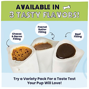 Pawstruck Large 5-6" Filled Dog Bones, Peanut Butter Flavor - Made in USA, Long Lasting Stuffed Femur for Aggressive Chewers, Dental Treat - Pack of 3, Packaging May Vary