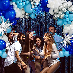 2024 Graduation Party Decorations blue and white balloon arch kit 135pcs-Congrats Grad Silver Letter Balloons, Starburst Foil Balloons for Blue Silver White Graduation Party Supplies