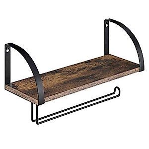 BTY Paper Towel Holder with Shelf, Vintage Farmhouse Wall Mounted Paper Towel Holder Under Cabinet Spice Rack for Kitchen, Bathroom Toilet Paper Dispenser - Rustic Brown