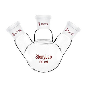 stonylab Glass 50 mL Heavy Wall 3 Neck Round Bottom Flask RBF, with 19/22 Center and Side Standard Taper Outer Joint, 500 mL