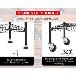 FDW 48" L×18" W×76" H Wire Shelving Unit Metal Shelf with 6 Tier Casters Adjustable Layer Rack Strong Steel for Restaurant Garage Pantry Kitchen Garage,Black