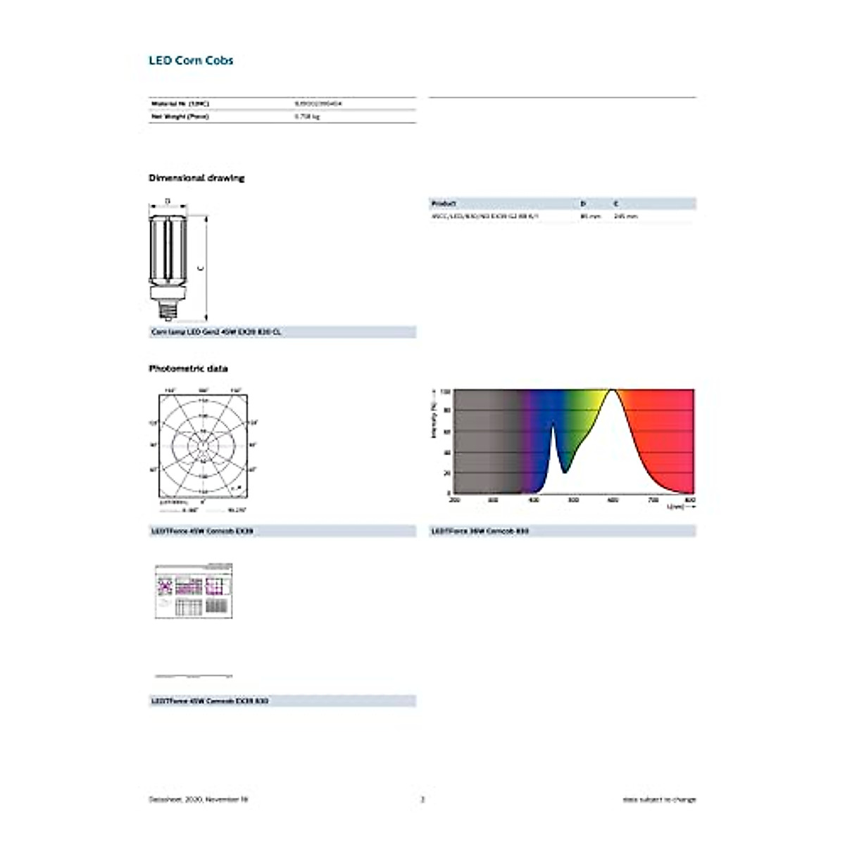 Philips 559757 Corn Cob 45W LED = 175W - 200W HID Retrofit Lamp 6200 Lumen Light Bulb Outdoor Post Tops Parking Lots Ballast Bypass 3000K Mogul 45CC/LED/830/ND ED23.5 ED28 BT28 MVR175 MH175/ED28 MH175