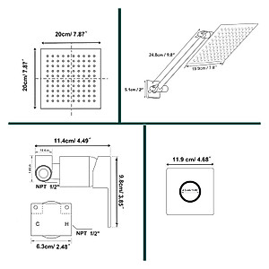 Hoimpro Adjustable Extension Shower Arm Shower System with 8 Inch Rain Shower Head Wall Mounted Shower Kit, Bathroom Rainfall Shower Faucet Fixture Combo Set with Rough-in Valve Body, Matte Black