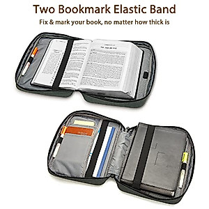 Bible Covers for Men & Women, Bible Case Carrying Church Bag with Book Stand, Bible Bag with Handle, Zipper and Multi-Pockets for Scripture Study Bible Protector, Deep Gray (Patent Pending)