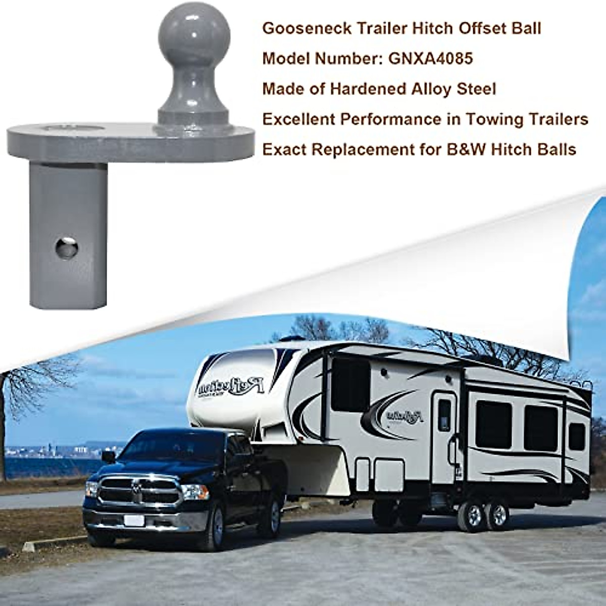 GNXA4085 Gooseneck Ball Extender, Heavy Trailer Hitch for B&W Trailer Hitches Turnoverball Gooseneck Hitch Extender, 4 Inches Offset, 20000 lbs GTW/ 5000 lbs VTW, 2-5/16 Inch Diameter Ball