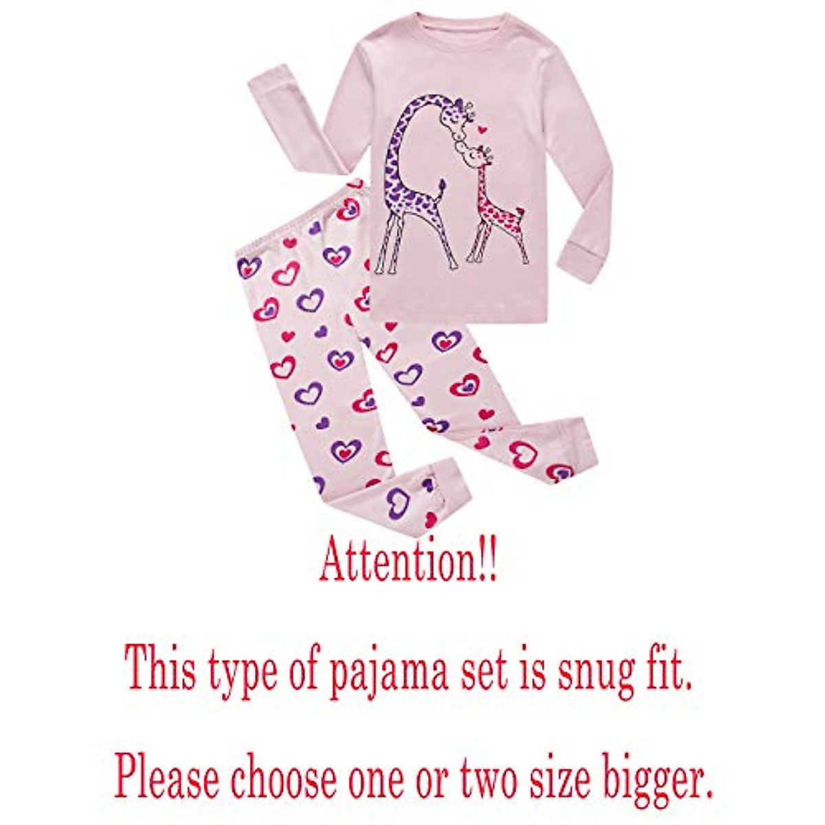Family Feeling Giraffe Baby Girls Long Sleeve Pajamas Sets Valentines Day Cotton Pyjamas Kids Heart Pjs Size 18-24M