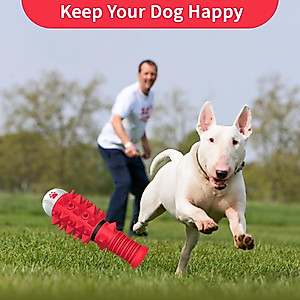 Prokei Dog Chew Toys, Durable Squeaky Baseball Bat Rubber Dog Teething Toys for Tooth Cleaning, Interactive Toy Gift for Small to Medium Breed Dogs